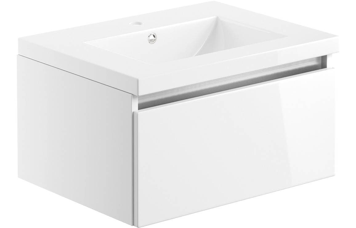 Liberte 615mm 1 Drawer Wall Hung Basin Unit Inc. Basin - White Gloss ...