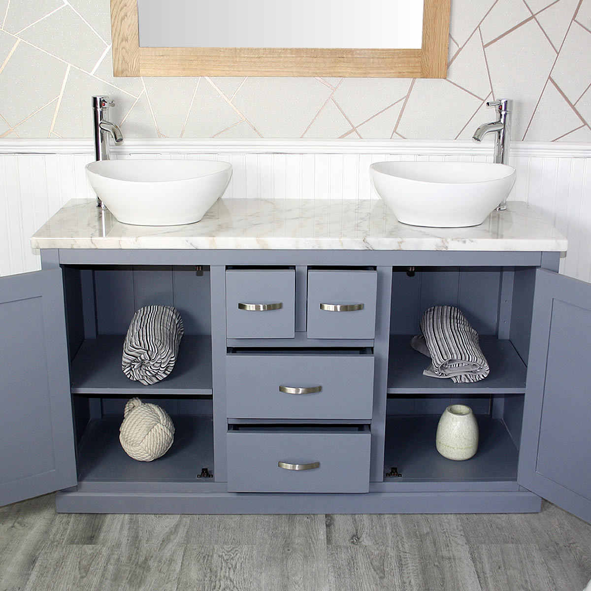 White Marble Top Ceramic Basin Unit 603GWMCBC - Bathrooms & More Store